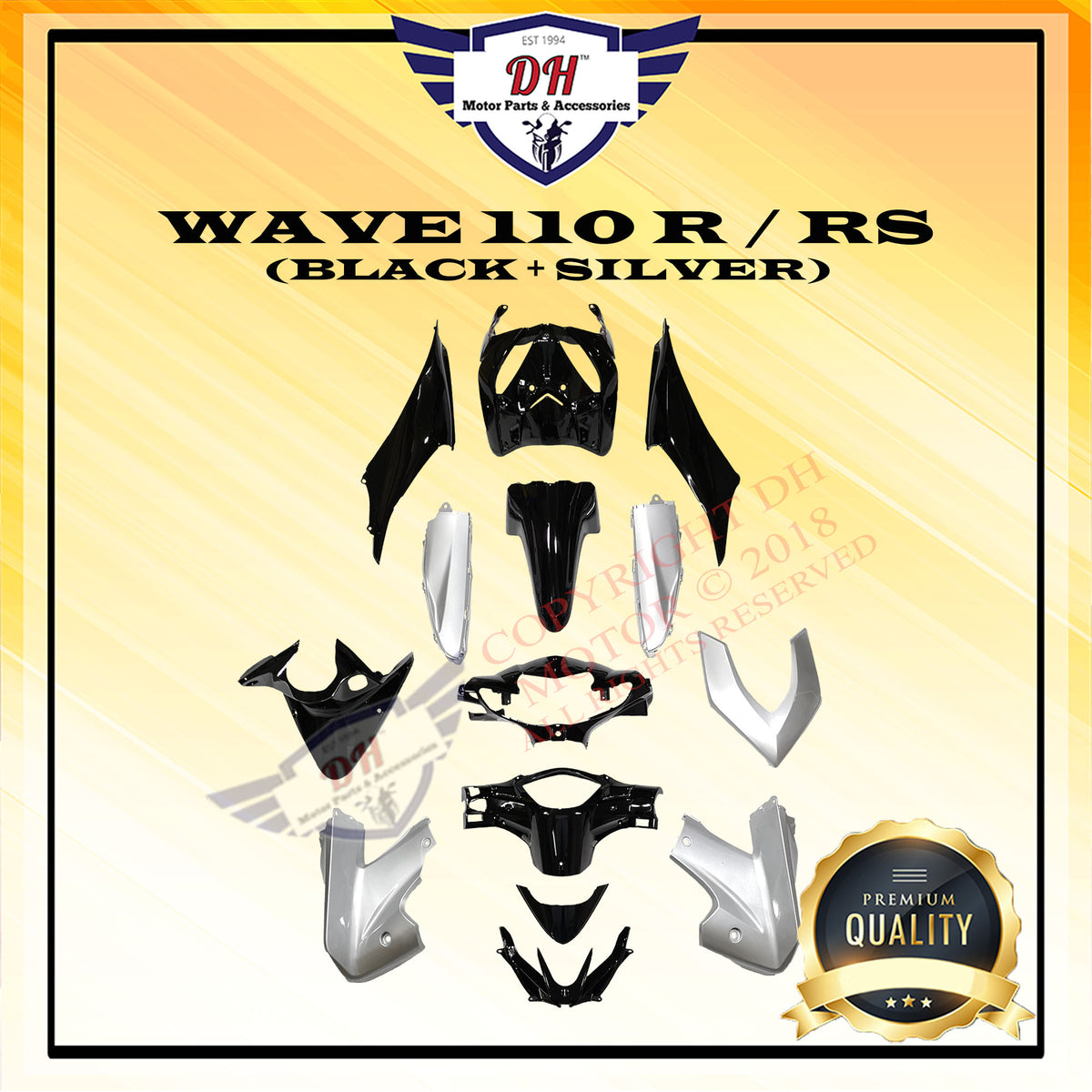 WAVE 110 R / RS COVER SET (BLACK + SILVER) FULL SET HONDA – DH MOTOR ...
